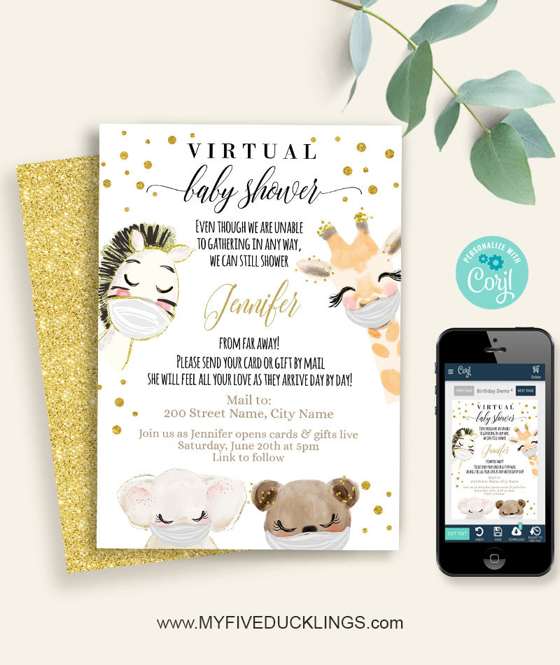 Virtual Baby Shower Template Greenery Virtual Baby Shower Bundle,